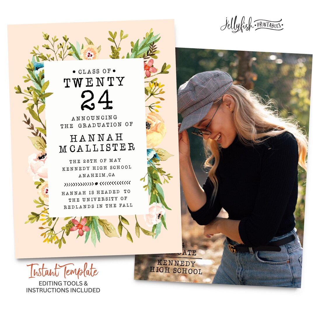Wildflower Graduation Party Invitation Template Editable Graduation ...