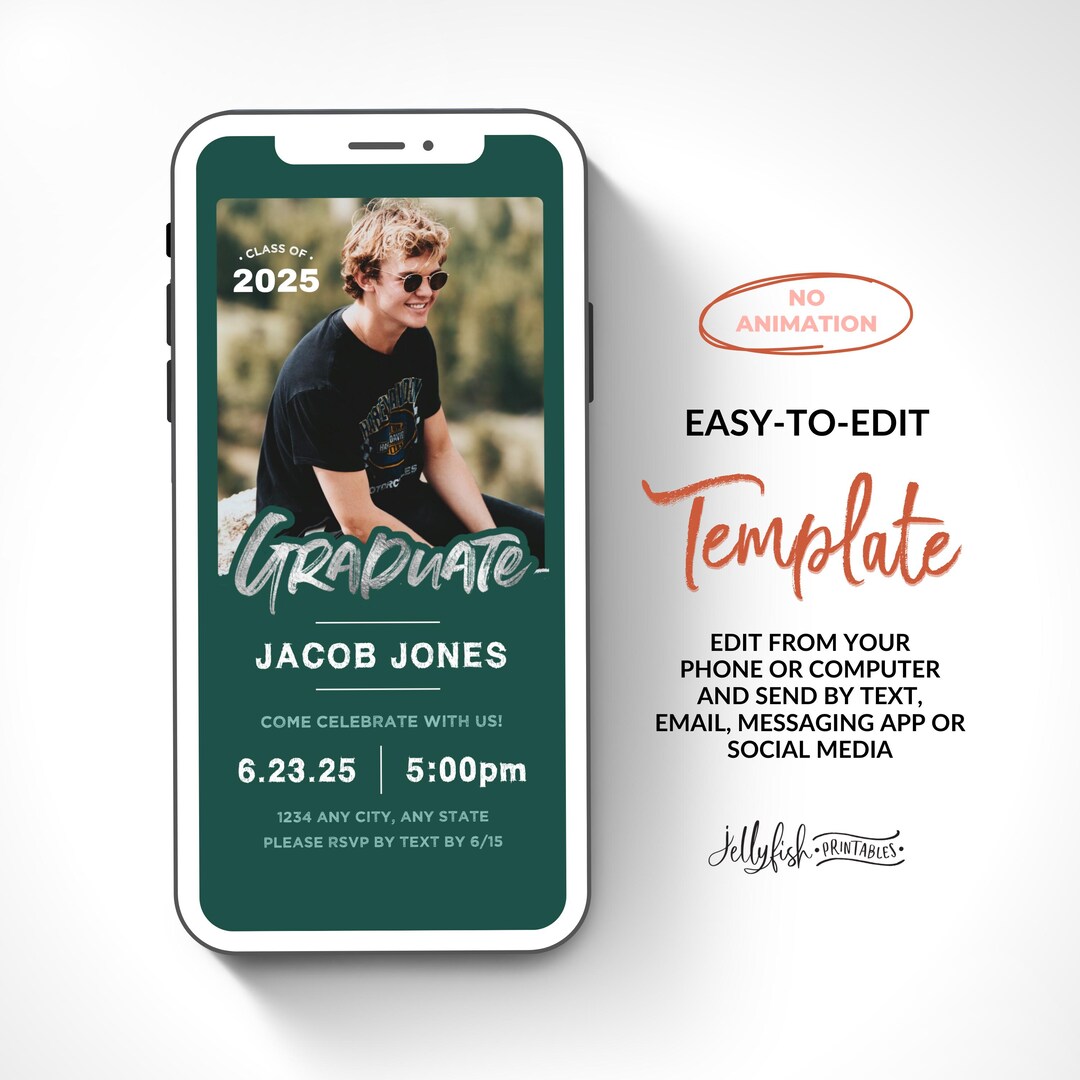 Green Graduation Text Invite, Text Message Invite, Graduation ...