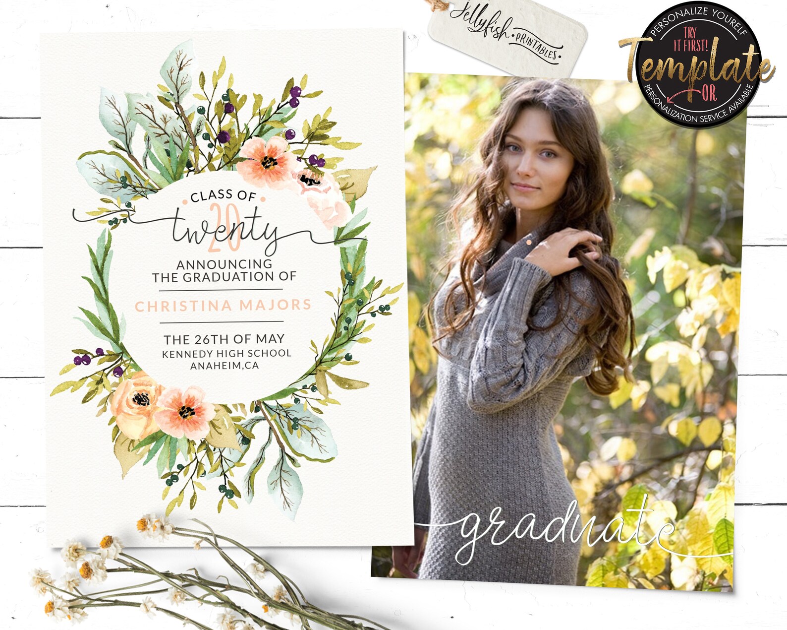 Floral Graduation Party Invitation Template Editable - Etsy