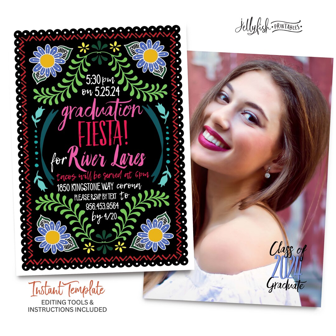 Fiesta Graduation Party Invitation Template Editable Graduation ...