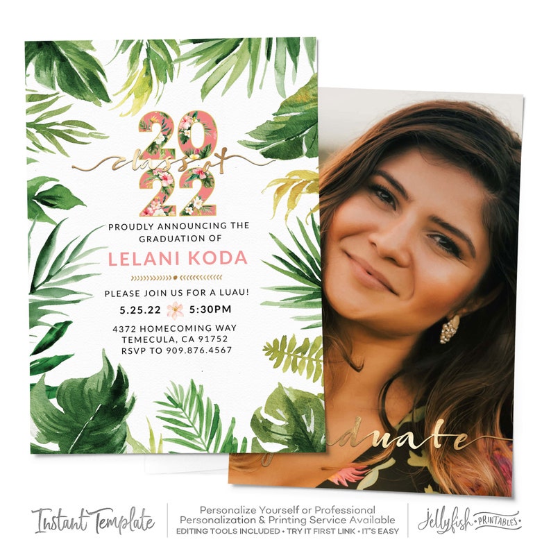 Luau Graduation Party Invitation Template Editable Graduation | Etsy