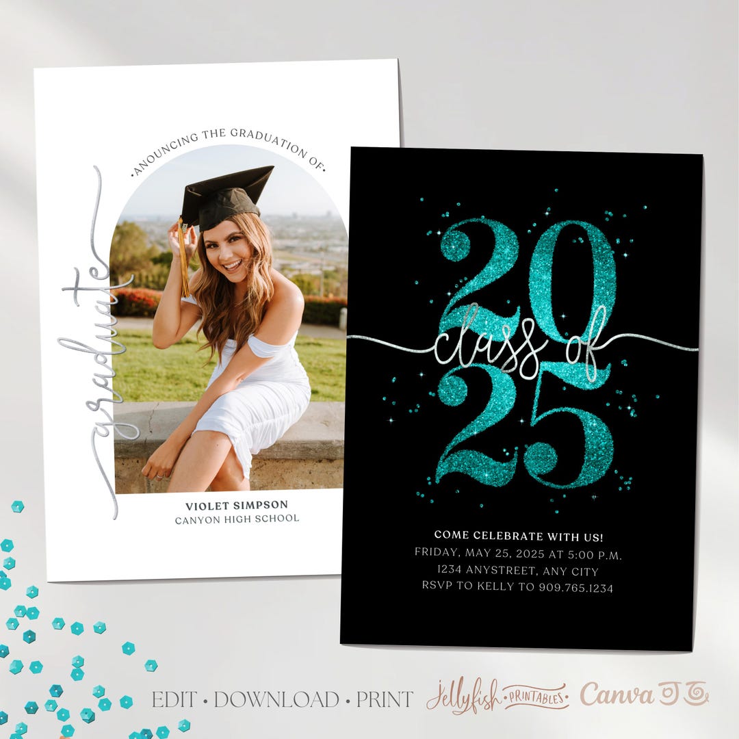Teal Graduation Party Invitation Template | Editable Grad Announcement ...