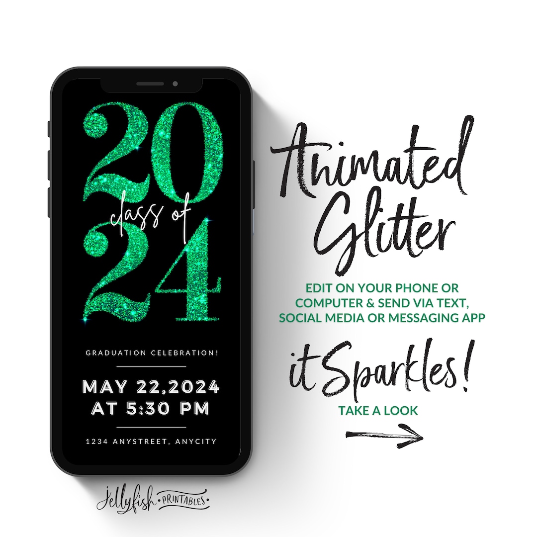 Green Graduation Invitation Template 2024, Texting Invite Phone Invite ...