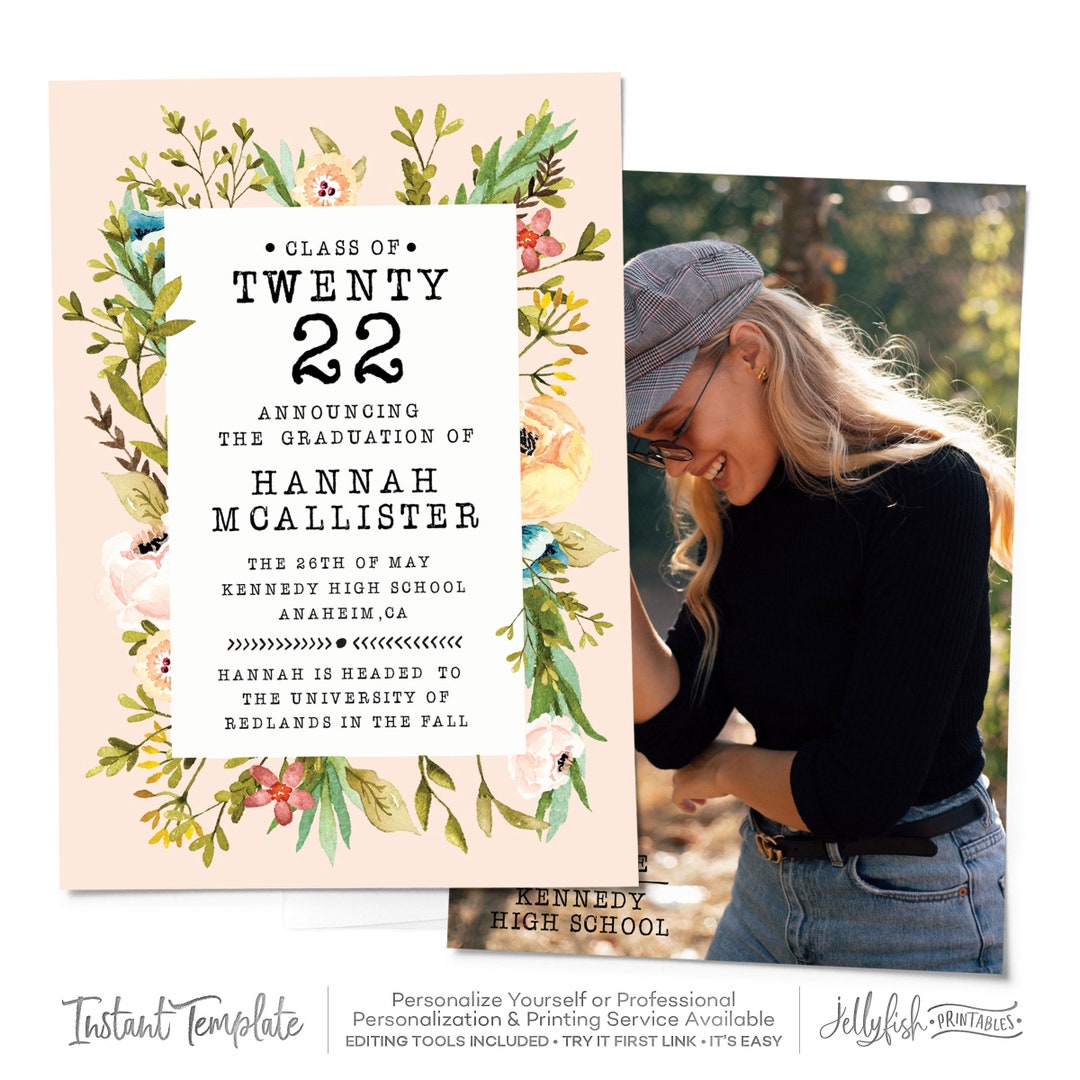 Wildflower Graduation Party Invitation Template Editable - Etsy