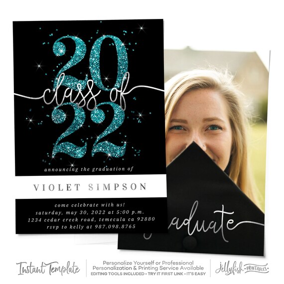 Teal Graduation Party Invitation Template Editable Graduation - Etsy