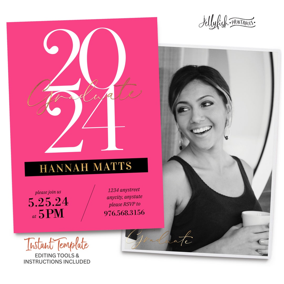 Hot Pink Graduation Invitation 2024 Graduation Party Invite Template ...