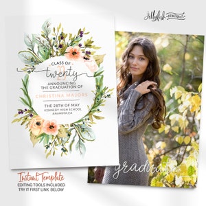 Floral Graduation Party Invitation Template Editable - Etsy