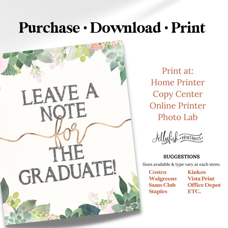 Leave a Note for the Graduate Printable Printed Graduation Party ...