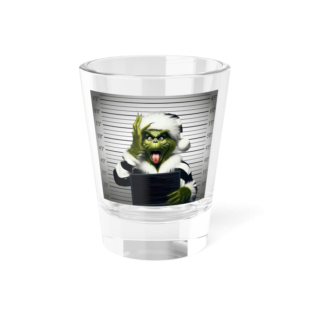 Shot Glass, Grinch Prison Mugshot Christmas, 1.5oz. Unique Holiday ...