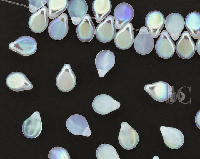 50pcs Czech Pip Beads NEW Milky White OPAL AB Petals Glass Drop Beads ...