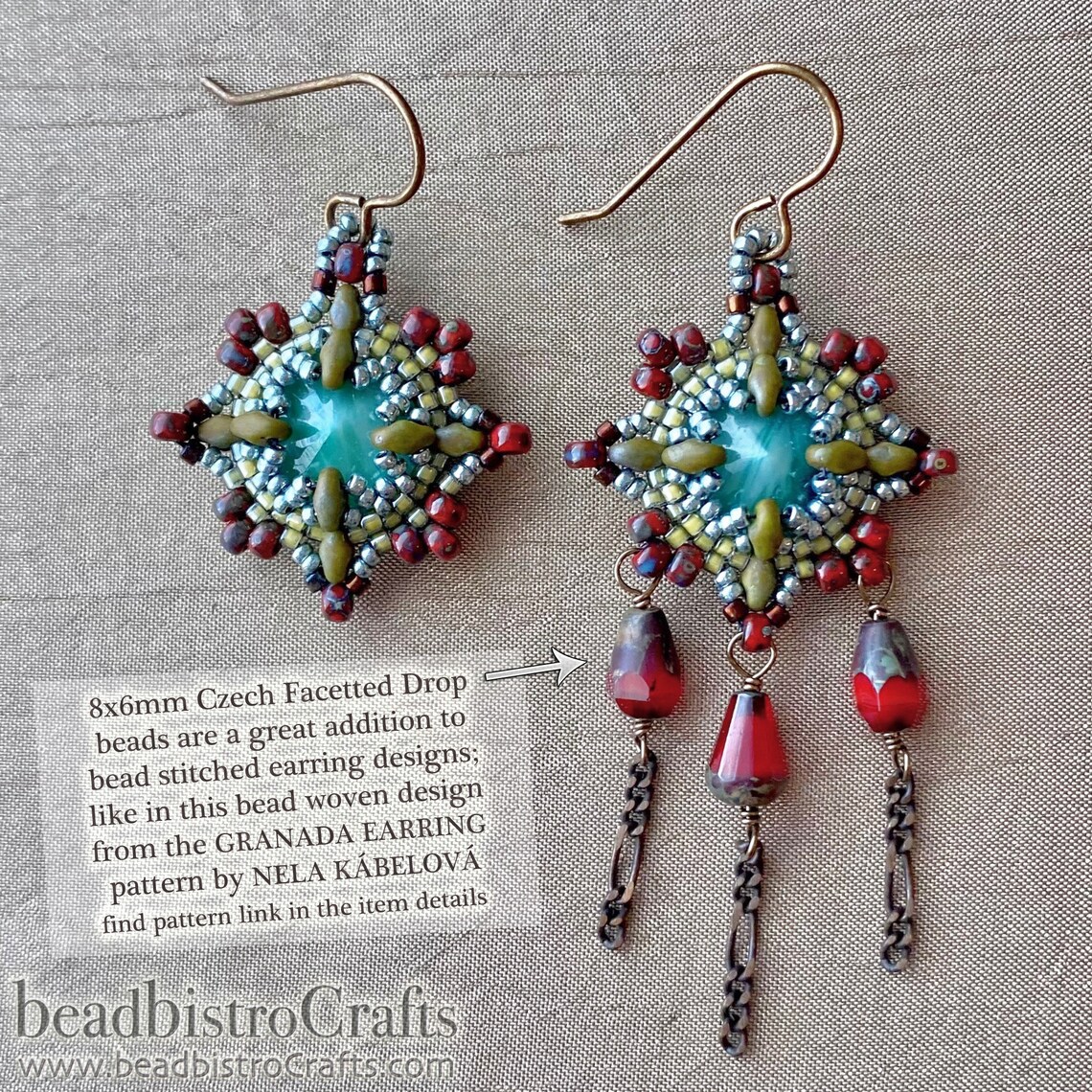 Fire Red Facetted Glass Drop Beads - 18pcs Silky Red Opal BROWN ...