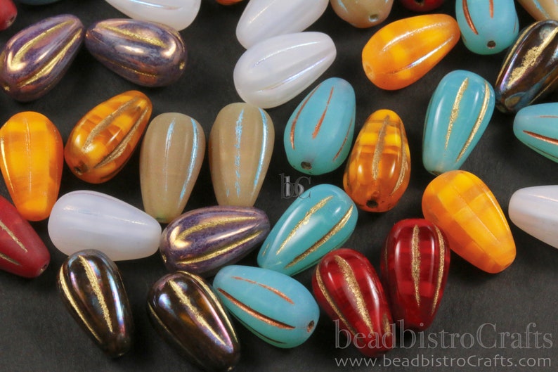 Melon Drops Aqua Glass 8pcs Melon Beads Czech Glass Melon - Etsy