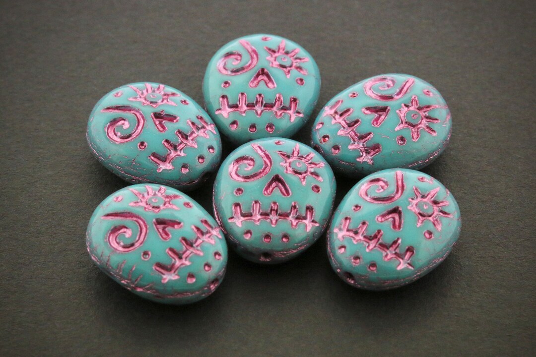 Czech Skull VOODOO Funny Face SKULL Beads 6pcs Pressed Glass - Etsy
