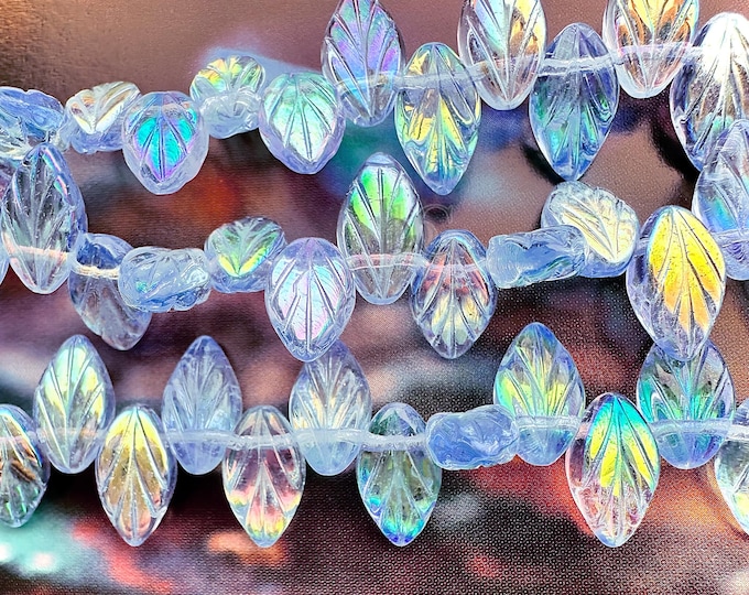 Czech Glass Bird Feather Beads - 16 or 48pcs - Jet COPPER WASH - 5x17mm ...
