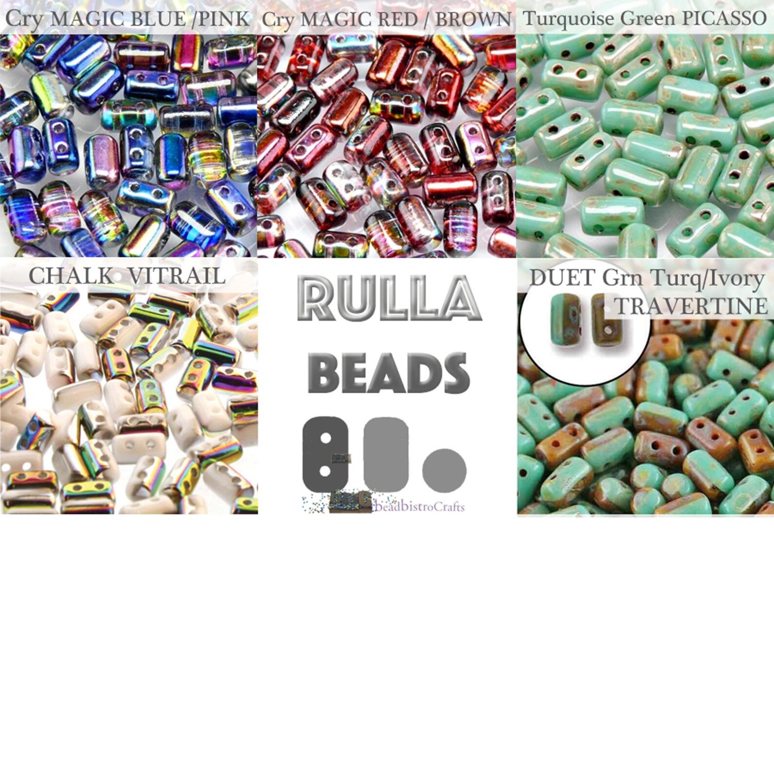 10g * 27 COLORS * Czech RULLA Beads - 2 Hole Beads - 3x5mm * CHOOSE ...
