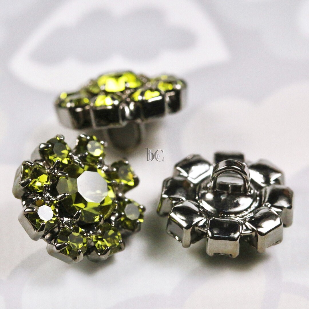 RHINESTONE Crystal BUTTONS - 13x9mm - Olivine / Gunmetal Finish - 1 or ...