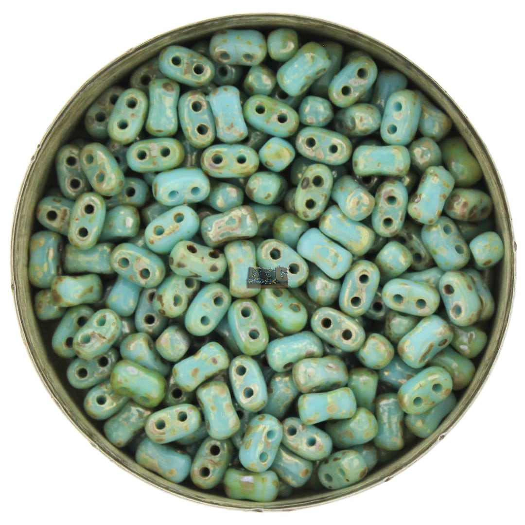 10g Czech Glass Bibo Bead - 2 Hole Beads Turquoise Blue PICASSO - Bow ...