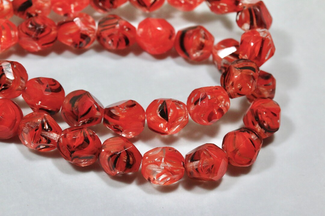 18pcs Red, Clear, Black HURRICANE Glass Retro Facetted Glass Beads ...