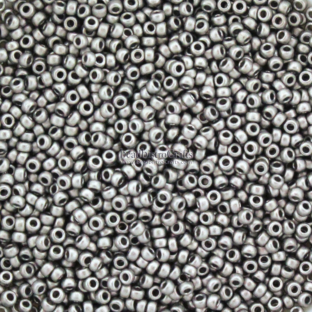 SIZE 15 Seed Beads - MATTE METALLIC Silver - 8.2g Miyuki Japanese Seed ...