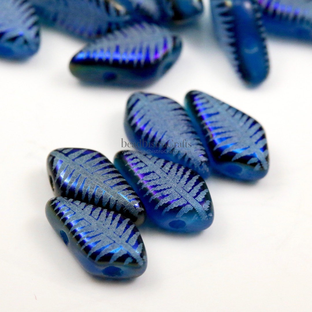 25pcs Czech KITE Beads - New 2 Hole Beads - Indigo LASER TATTOO Feather ...