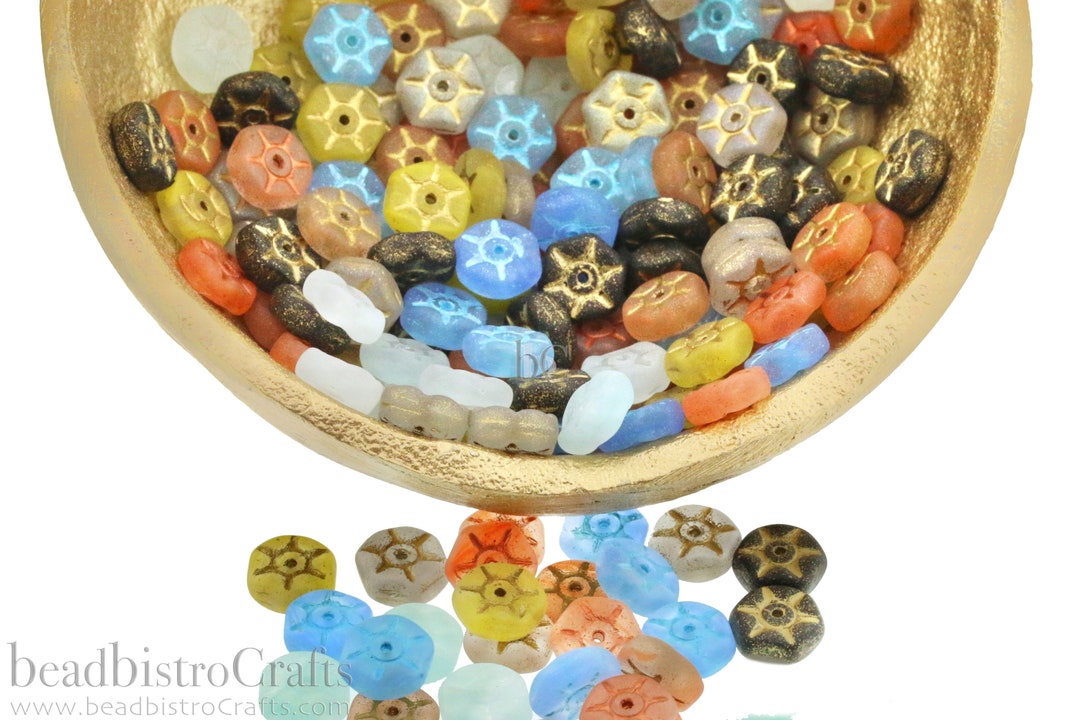 Czech Glass Wheel Spoke Rondelle Beads 25pcs Matted Cloudy And Opaque