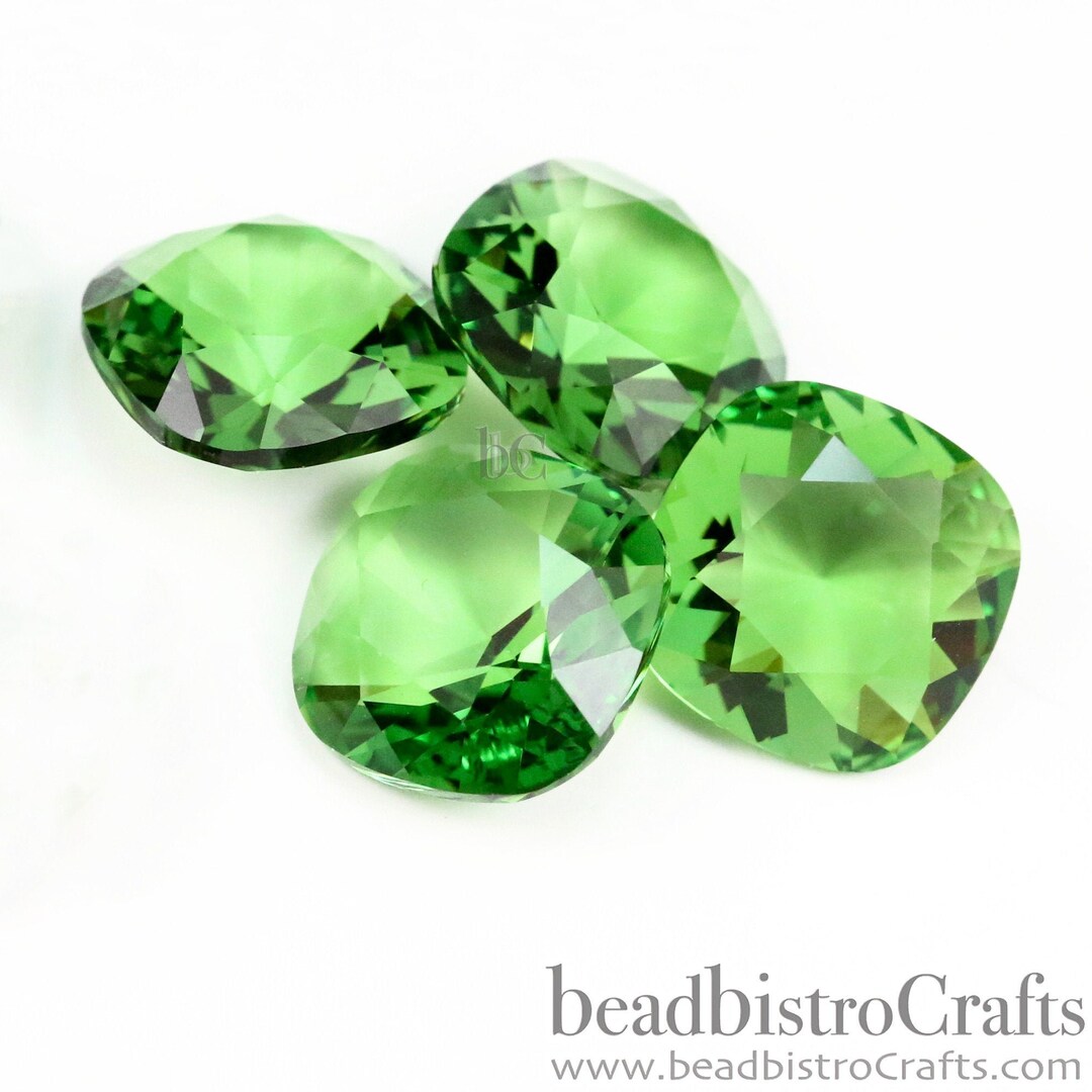 2 or 6pc - Cushion Cut 10mm * Crystal - FERN GREEN - Unfoiled - Square ...