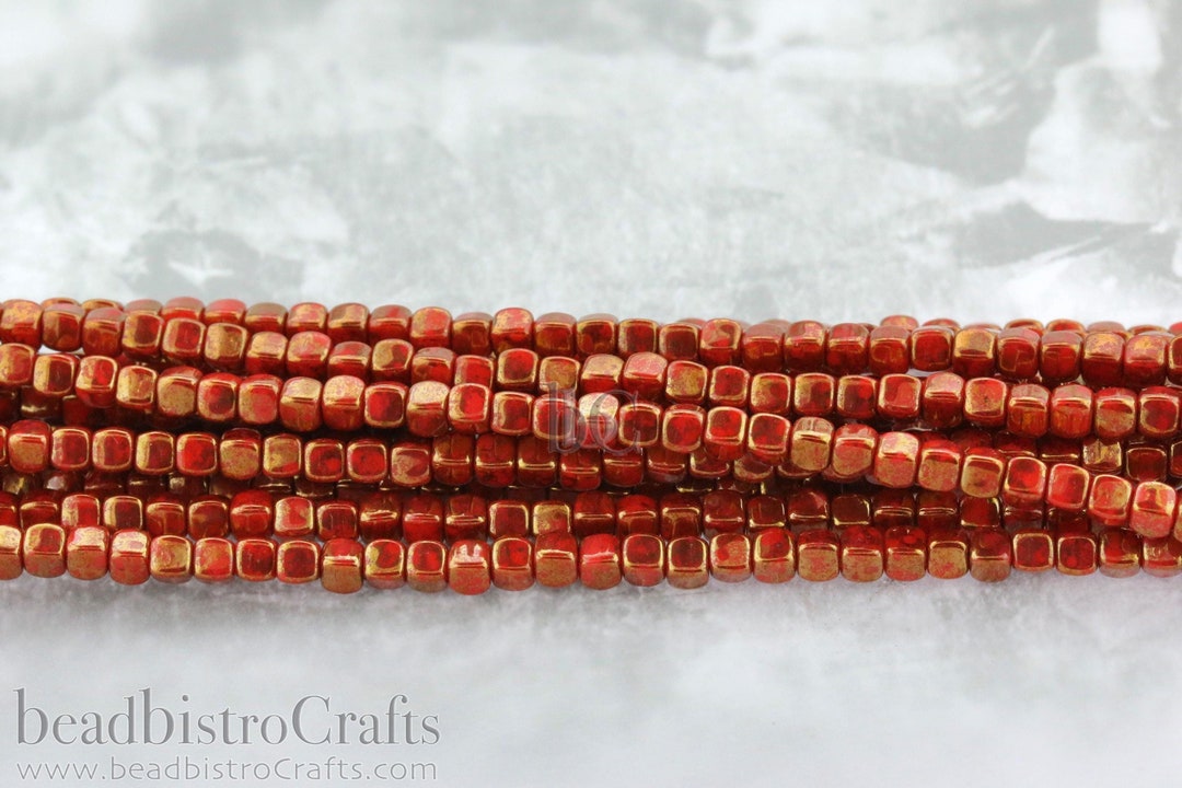 50pcs Czech SOFT CUBE Glass Beads - Persimmon BRONZE Teracota Luster ...
