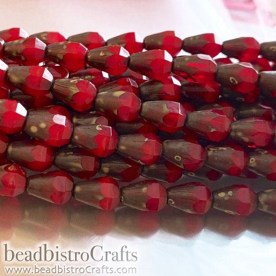 Fire Red Facetted Glass Drop Beads 18pcs Silky Red Opal | Etsy