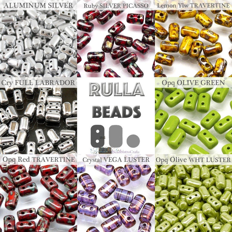 10g * 27 COLORS * Czech RULLA Beads - 2 Hole Beads - 3x5mm * CHOOSE ...