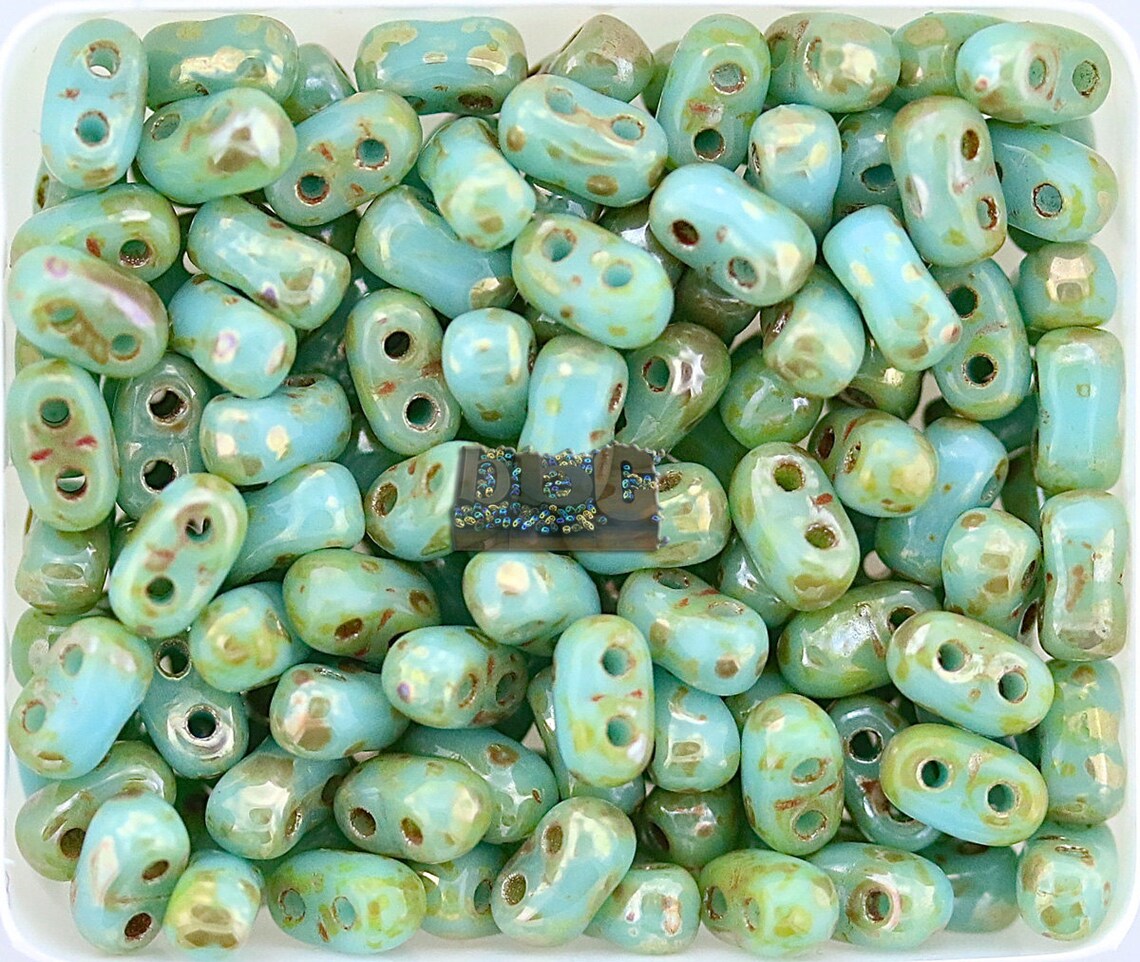 10g Czech Glass Bibo Bead - 2 Hole Beads Turquoise Blue PICASSO - Bow ...