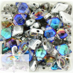 Czech DIAMONDUO Beads - 2 Hole Beads - PRISMATIC PEACOCK 5x8mm - 35pcs ...