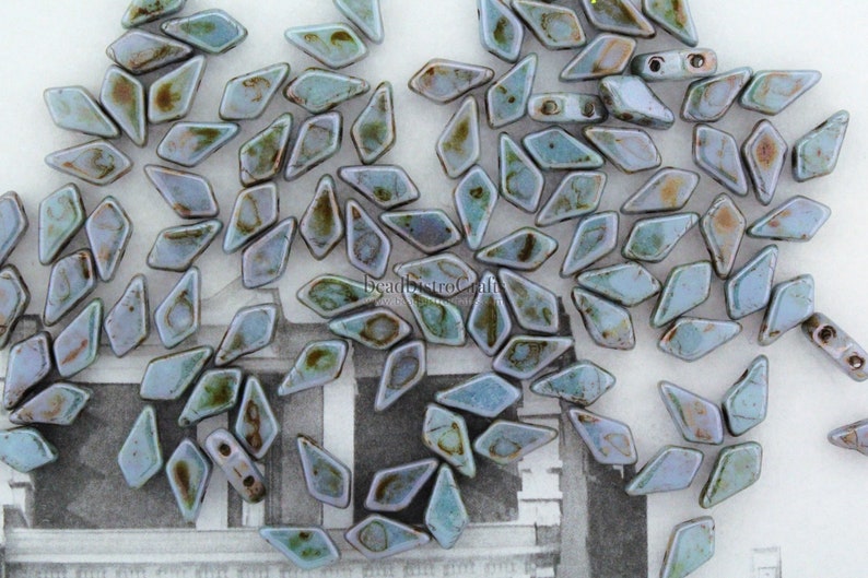 50pcs Czech KITE Beads - New 2 Hole Beads - Chalk LAZURE BLUE Luster ...