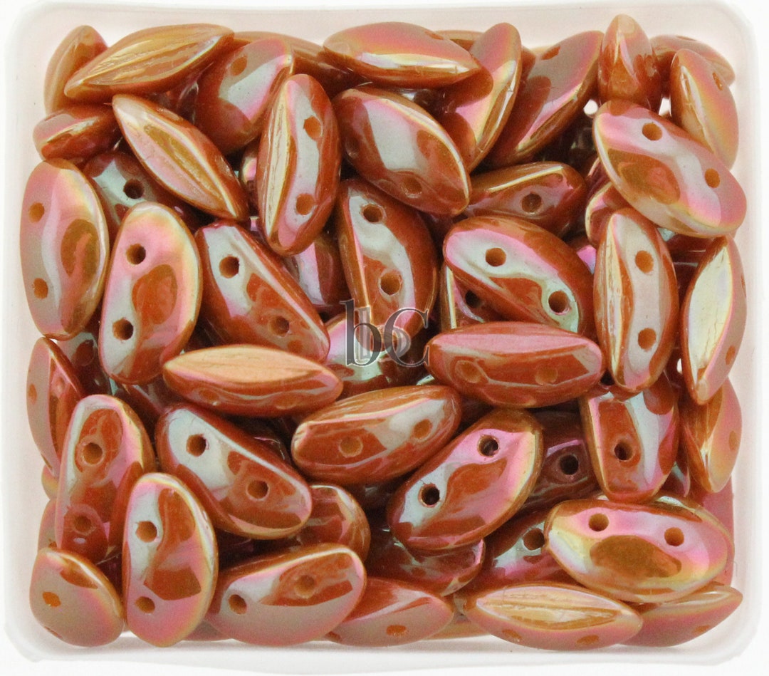 30pcs Czech MOBYDUO® Beads - 2 Hole Beads - Chalk FULL APRICOT Medium ...