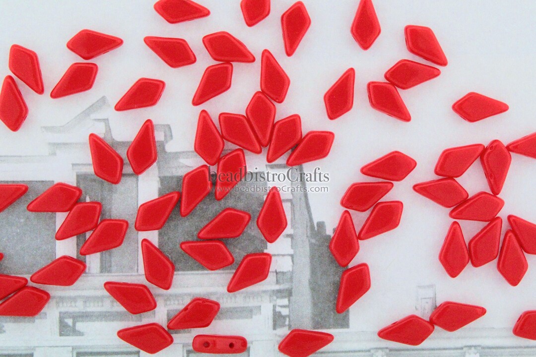 50pcs Czech KITE Beads - New 2 Hole Beads - Opaque Red - 9x5mm - Kite ...