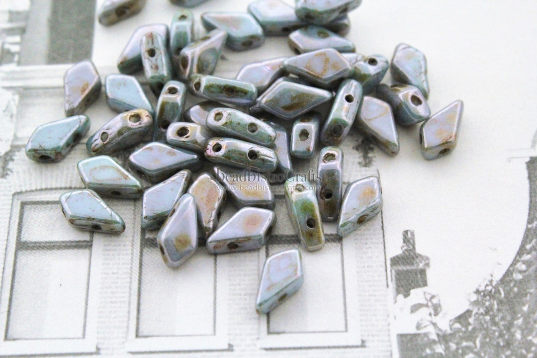 50pcs Czech KITE Beads - New 2 Hole Beads - Chalk LAZURE BLUE Luster ...