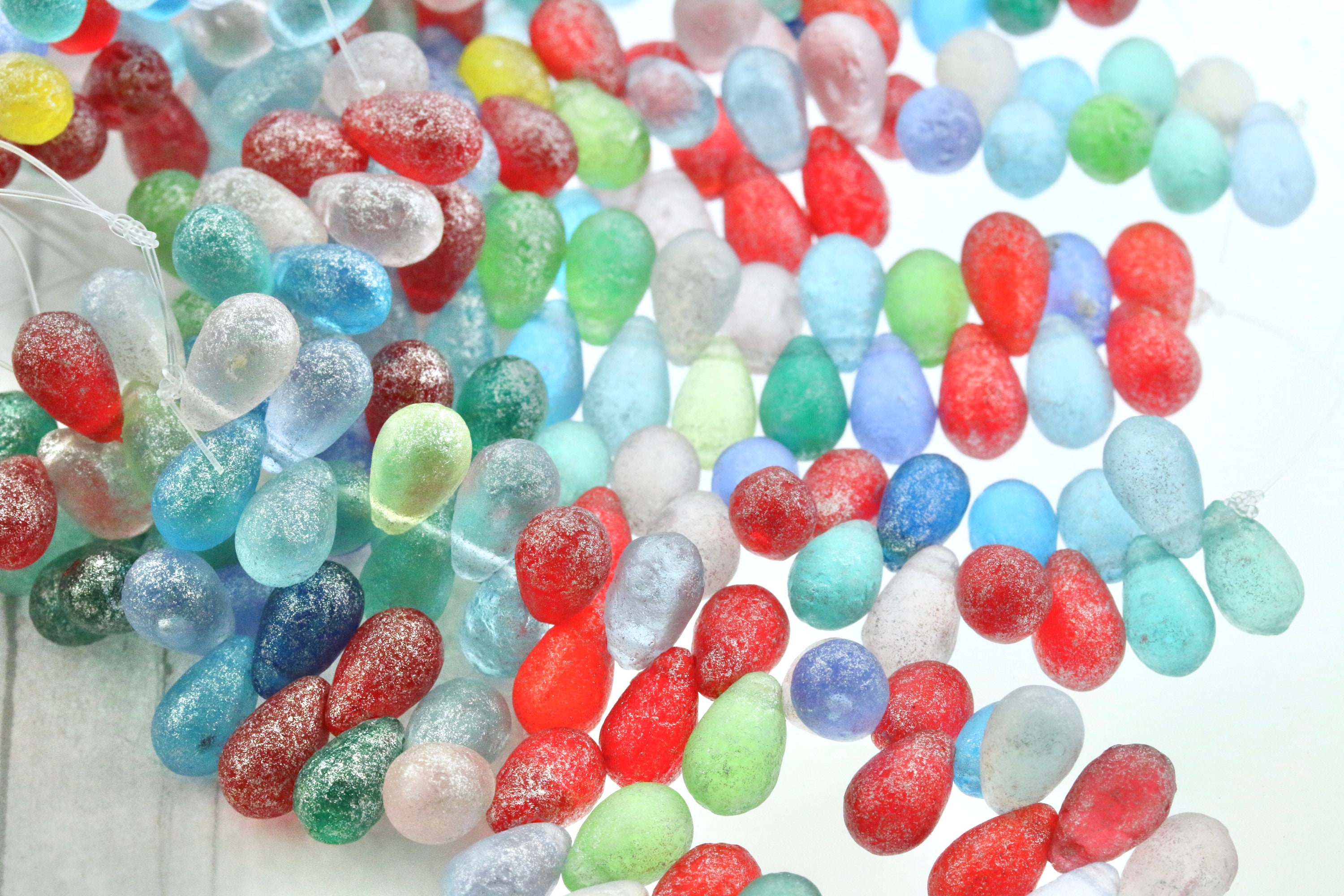 25pcs ETCHED Czech Glass Drop Beads - Top Drilled Tear Drops - ACID ...
