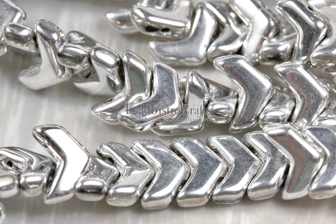 Chevron DUO Beads (30pcs) 10x4mm - Jet FULL LABRADOR - Metallic Silver ...