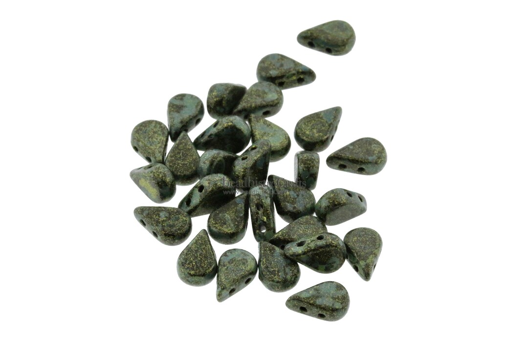 30pcs Czech AMOS® Par Puca® Beads - 2 Hole Beads - METALLIC Matte GREEN ...