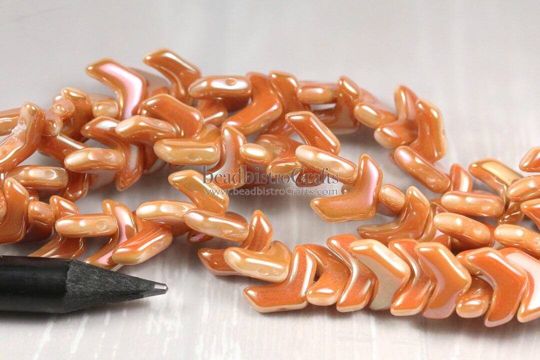 Chevron DUO Beads (30pcs) 10x4mm - Chalk FULL APRICOT - Czech 2 Hole ...