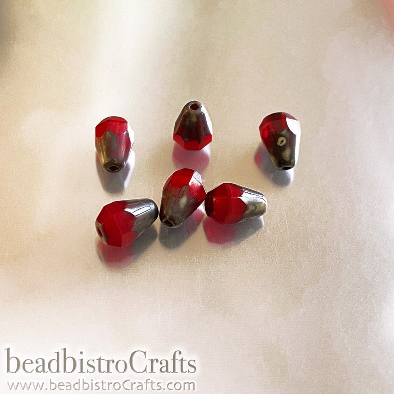 Fire Red Facetted Glass Drop Beads - 18pcs Silky Red Opal BROWN ...