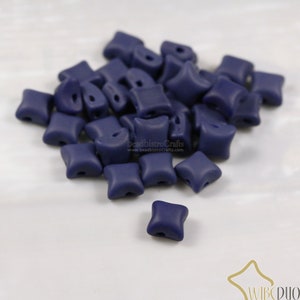30pcs Czech 2-hole WIBEDUO® Beads Small Star Duo Opaque NAVY Blue MATTE ...