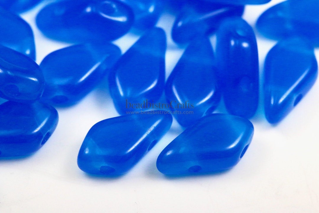 50pcs Czech KITE Beads - New 2 Hole Beads - MILKY Indigo Capri - 9x5mm ...