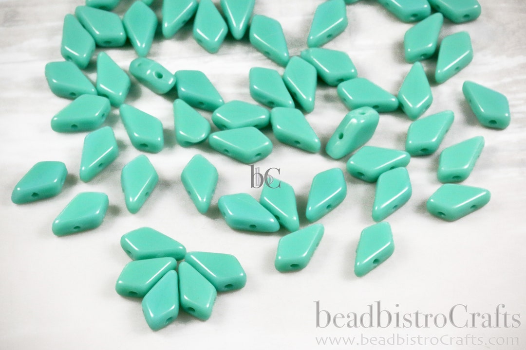 50pcs Czech KITE Beads - New 2 Hole Beads - Opaque Green TURQUOISE ...