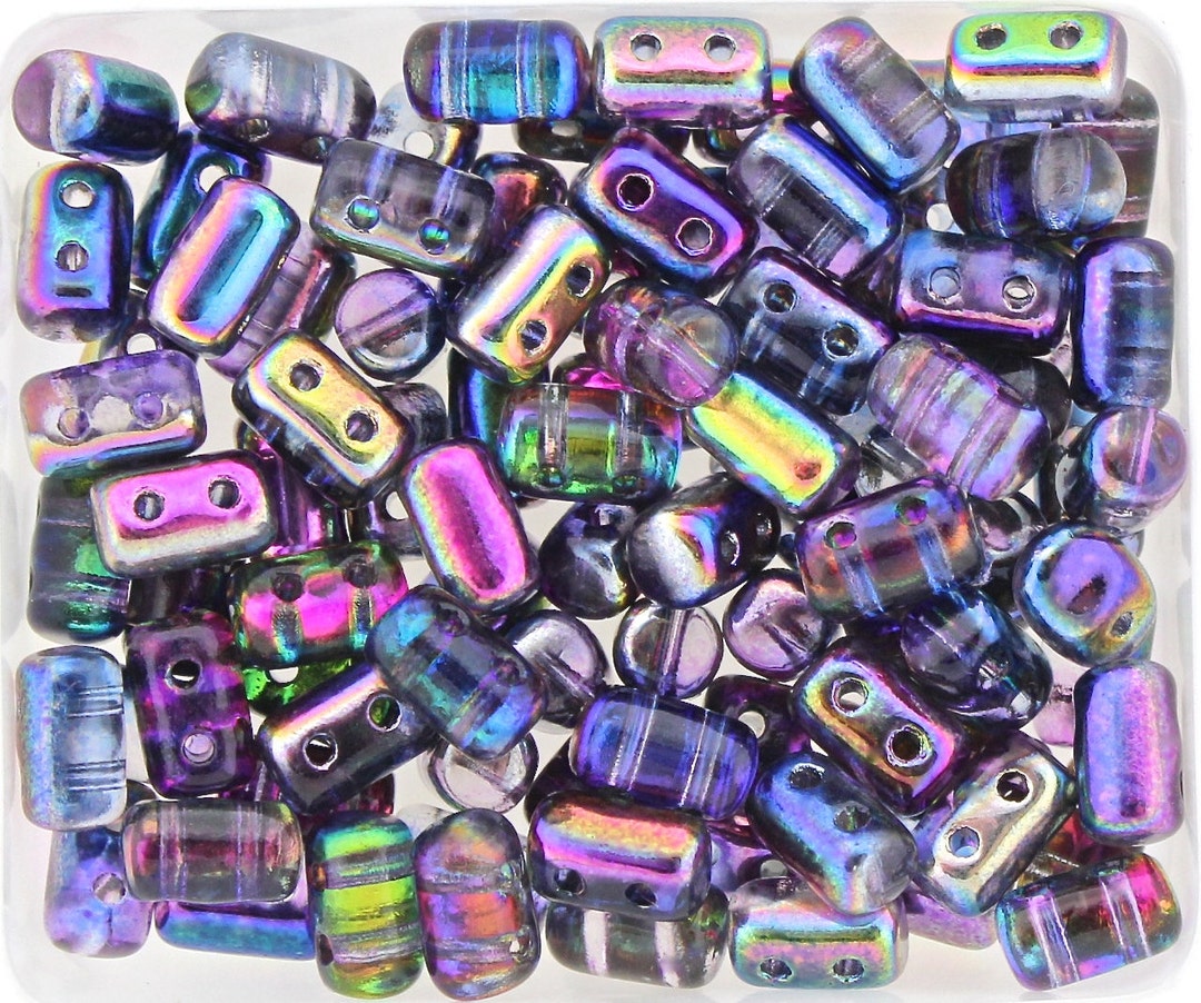 10g Czech Glass 2 Hole RULLA Beads - Crystal MAGIC Blue / Pink - 3x5mm ...