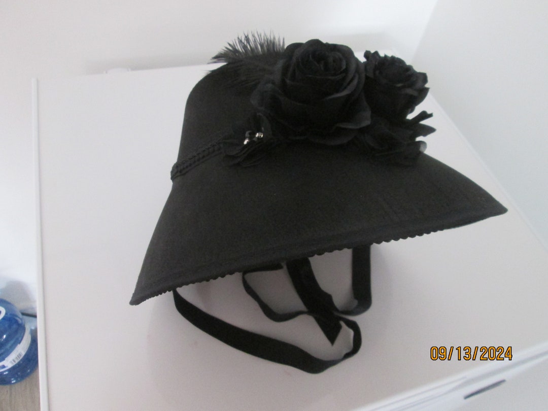 Victorian Black Bonnet mourning Bonnet Adult Size NB-550 - Etsy