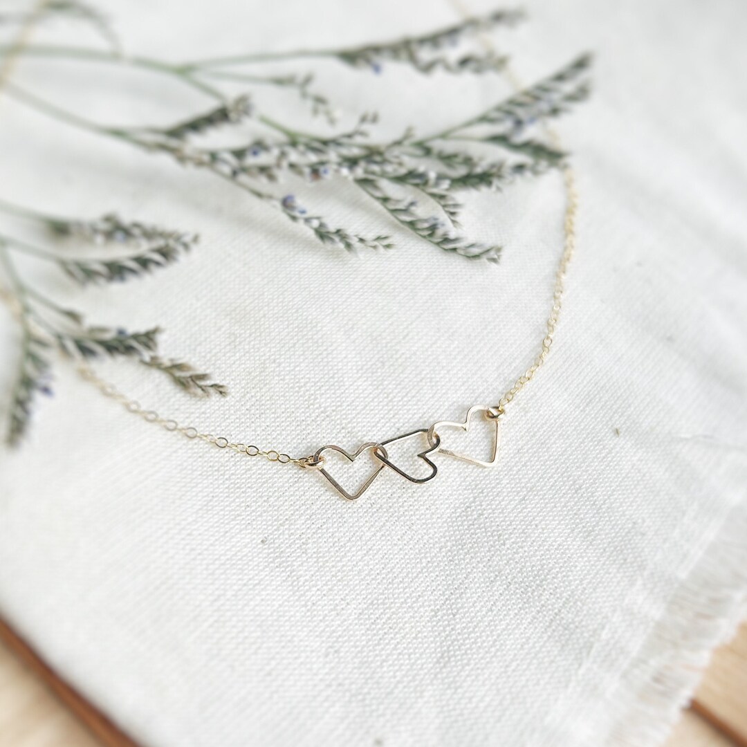 Scattered Hearts Collection, 3 Heart Necklace, Interlocking Heart ...