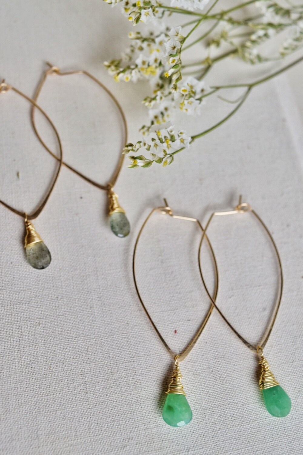 Gemstone Shield Hoop Earring Gold Modern EarringsDangle Hoop | Etsy