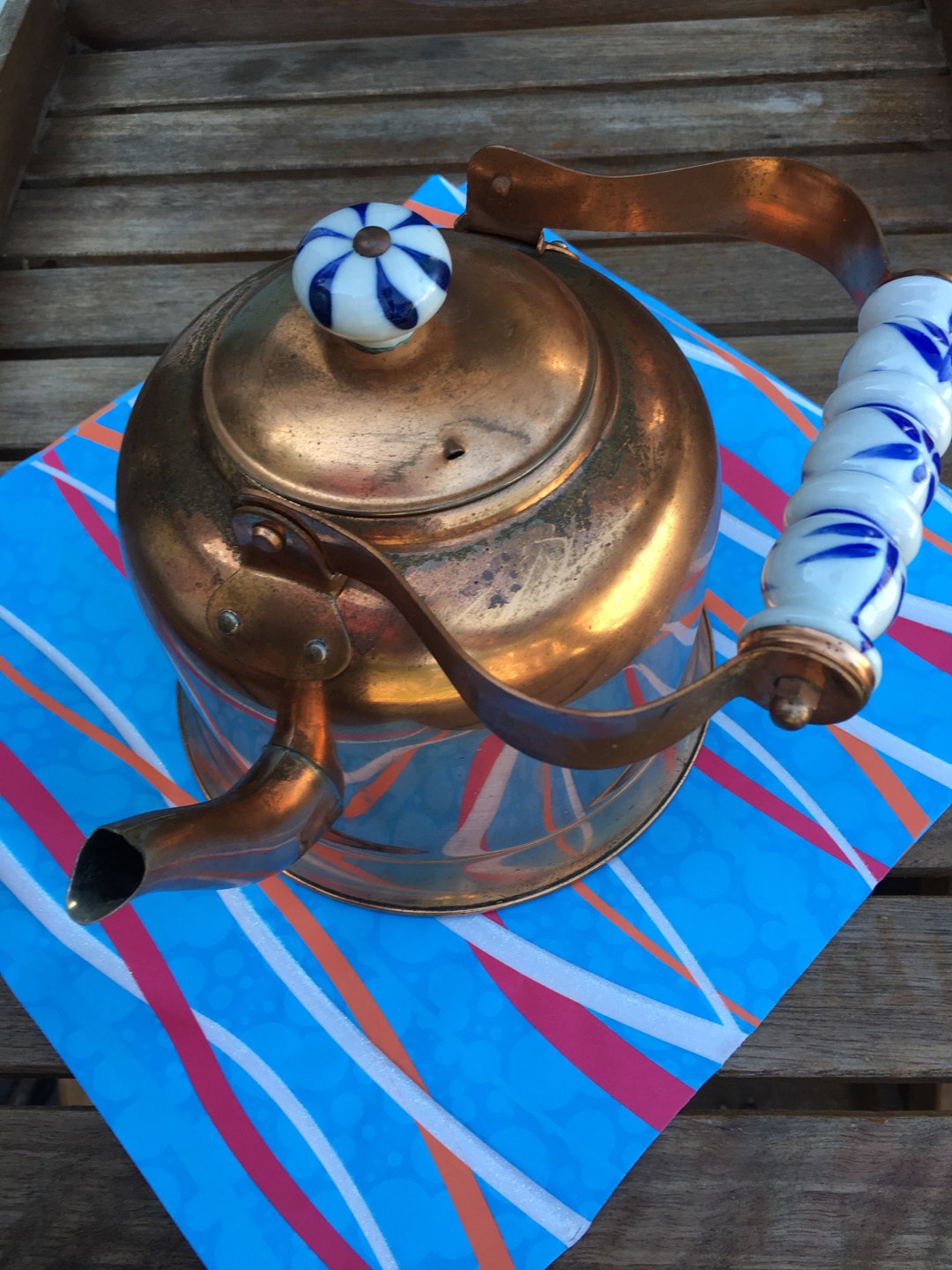 Tea Kettle With Blue Flowered Handle - Etsy