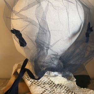 Blue Sheer Net Bonnet With Bows Dark Blue - Etsy