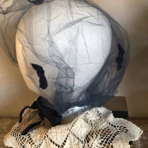 Blue Sheer Net Bonnet With Bows Dark Blue - Etsy